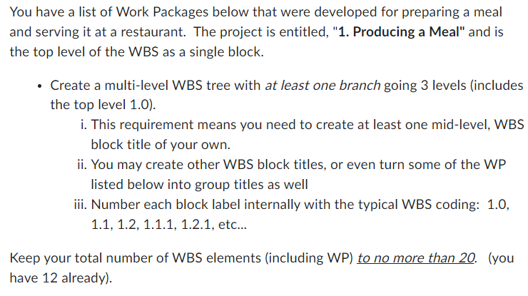 Solved Work Package:You have a list of Work Packages below | Chegg.com