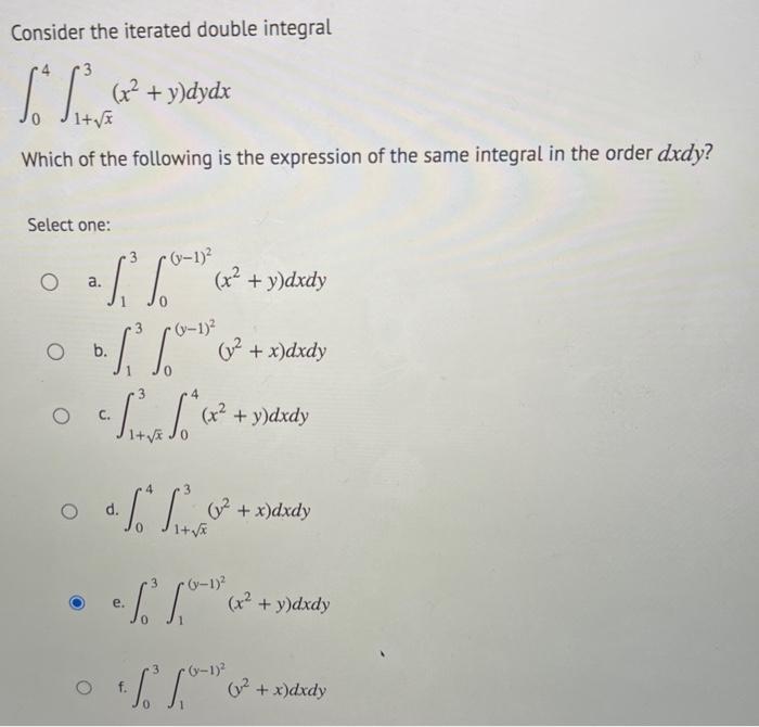 Solved Consider the iterated double integral 3 SL (x2 + | Chegg.com