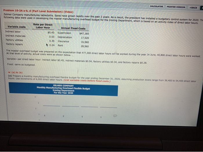 Solved CALCULATOR PRINTER VERSION BACK Problem 10-2A a-b, d | Chegg.com