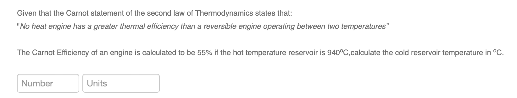 Solved Given that the Carnot statement of the second law of | Chegg.com