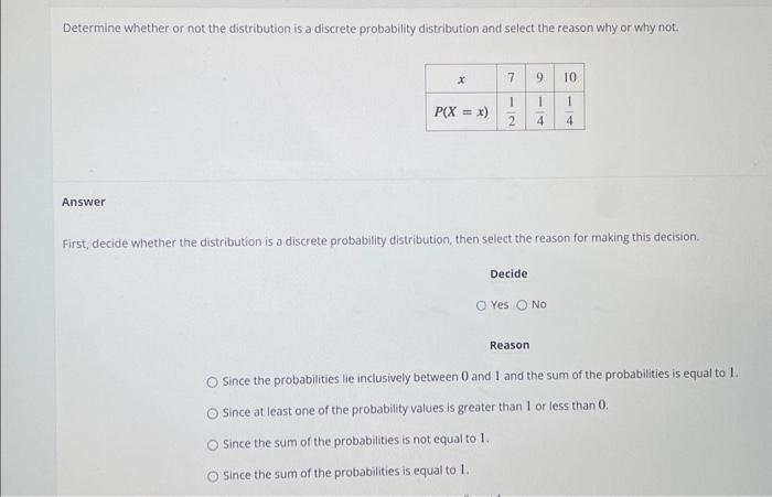 Solved Determine whether or not the distribution is a | Chegg.com