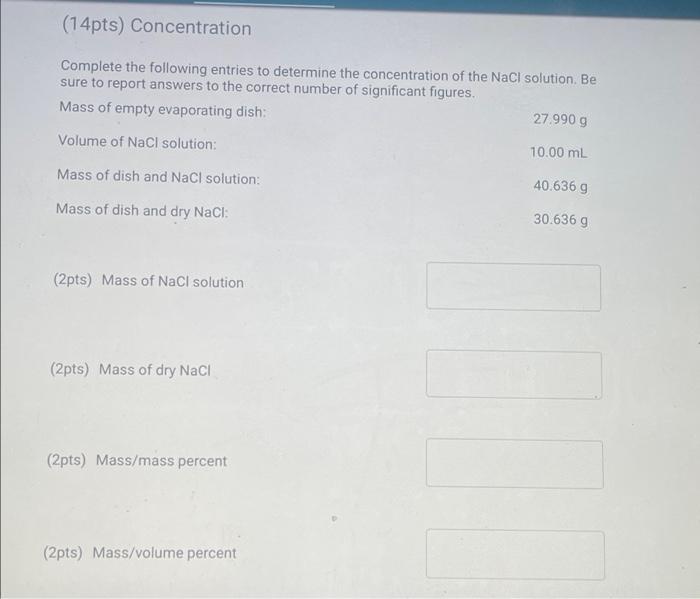 Solved (14pts) Concentration Complete the following entries | Chegg.com