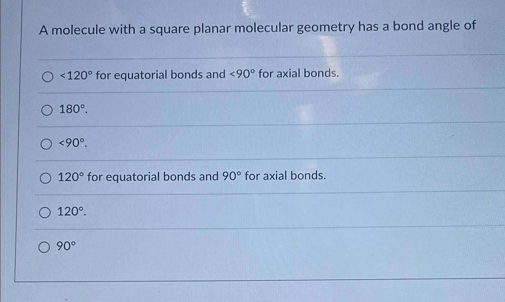 Solved A molecule with a square planar molecular geometry | Chegg.com