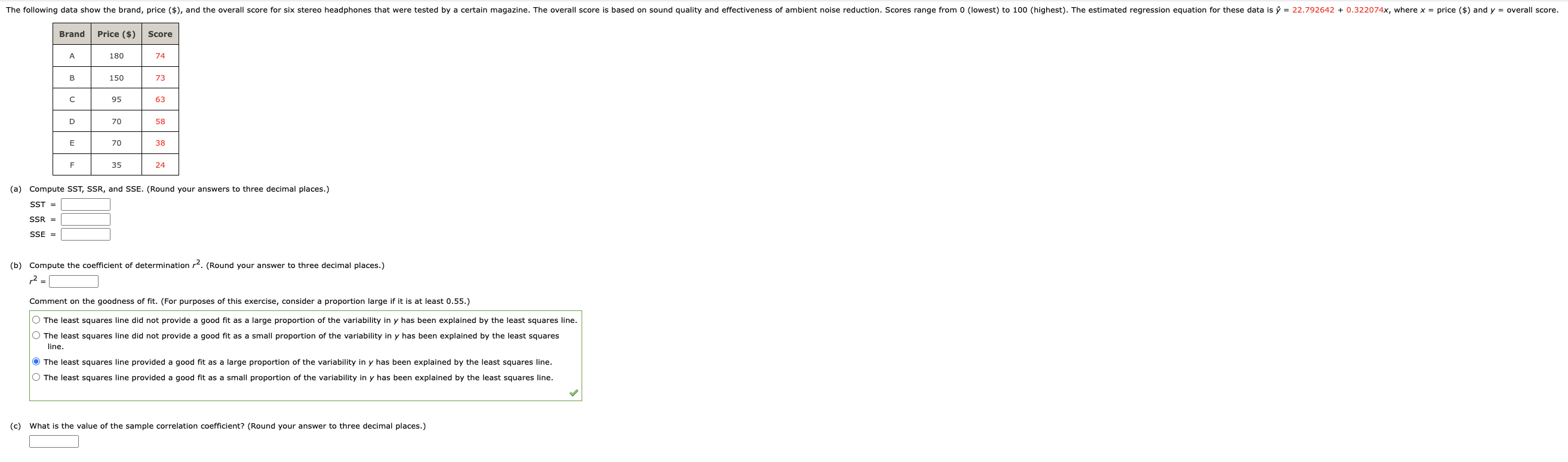 Solved A ﻿compute Sst ﻿ssr ﻿and Sse Round Your Answers