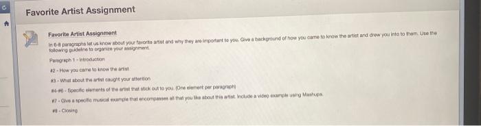 Favorite Artist Assignment Favorite Artist Assignment | Chegg.com