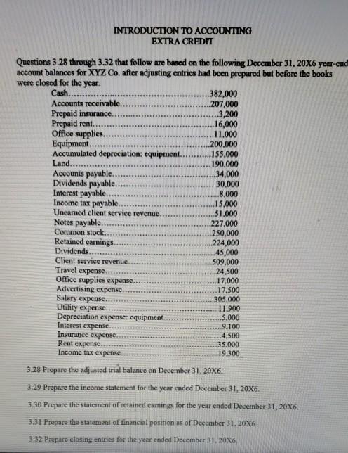 Solved INTRODUCTION TO ACCOUNTING EXTRA CREDIT Questions | Chegg.com