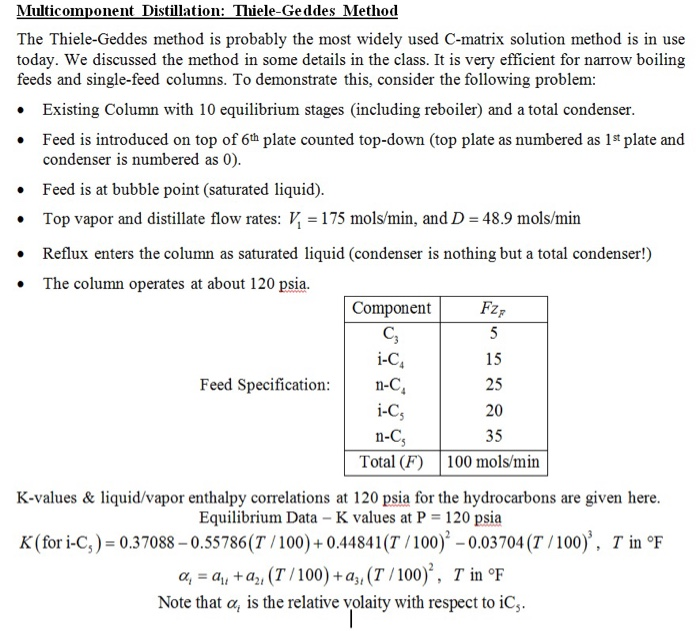 Multicomponent Distillation: Thiele-Geddes Method The | Chegg.com