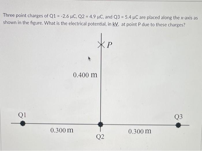 Solved Three point charges of Q1 = -2.6 UC, Q2 = 4.9 uC, and | Chegg.com