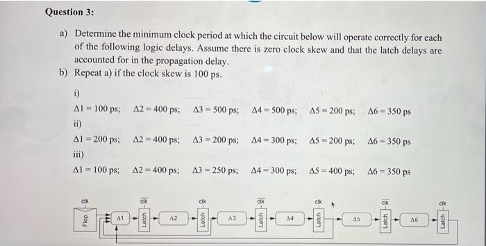 Solved Question 3: a) Determine the minimum clock period at | Chegg.com
