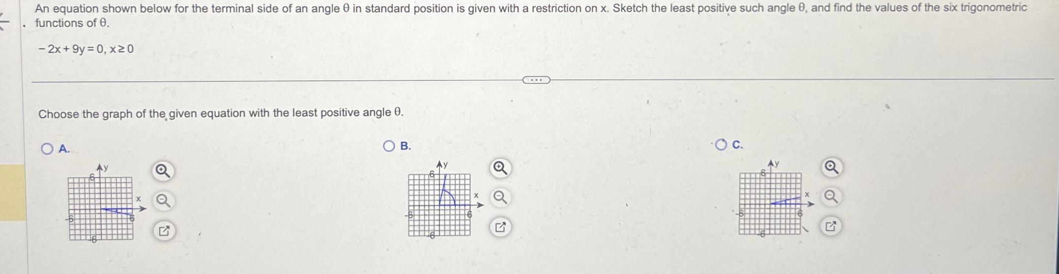 Solved An equation shown below for the terminal side of an | Chegg.com