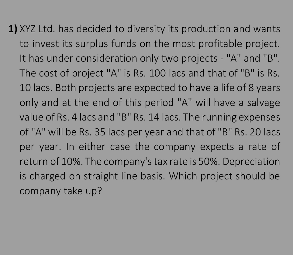 Solved xYZ ﻿Ltd. ﻿has decided to diversity its production | Chegg.com