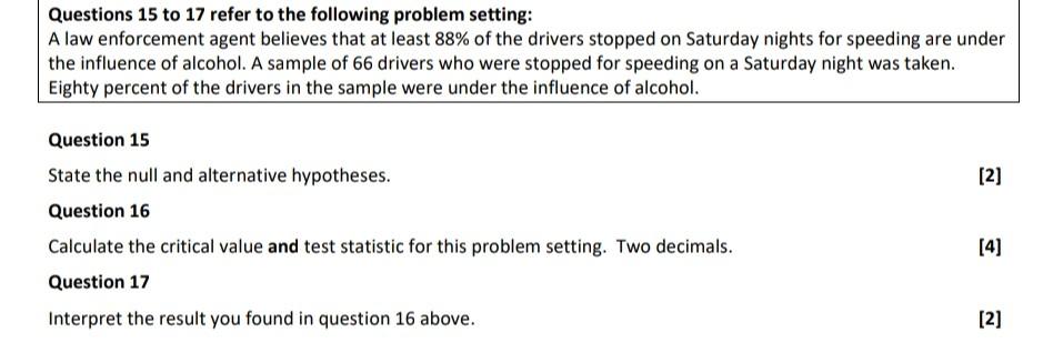 Solved Questions 15 to 17 refer to the following problem | Chegg.com