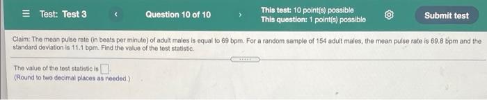 Solved Test: Test 3 Question 10 of 10 This test: 10 point(s) | Chegg.com