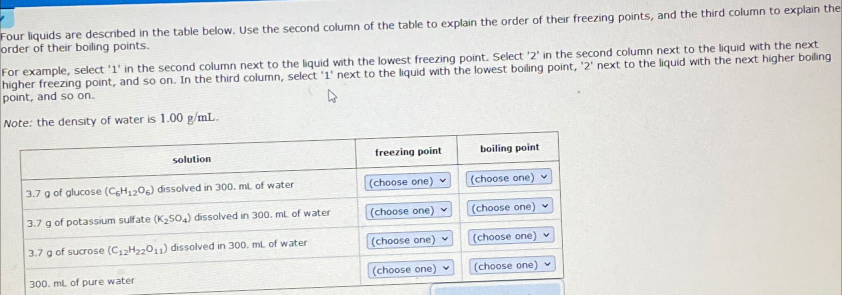 Solved Four liquids are described in the table below. Use | Chegg.com