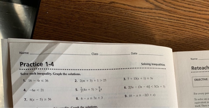 Solved Name Class Date Name Practice 1 4 Solving 7212