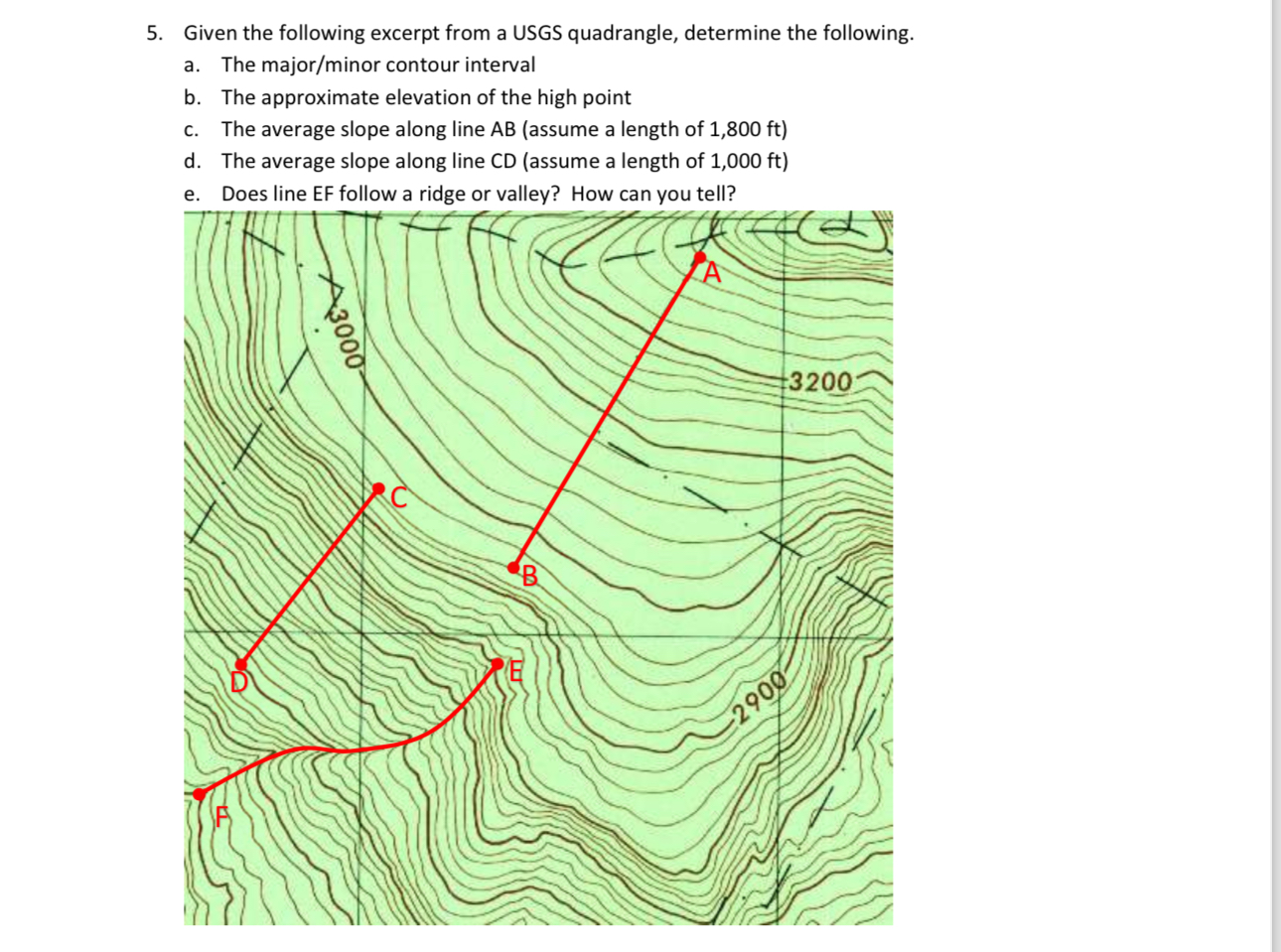 Solved Given the following excerpt from a USGS quadrangle, | Chegg.com