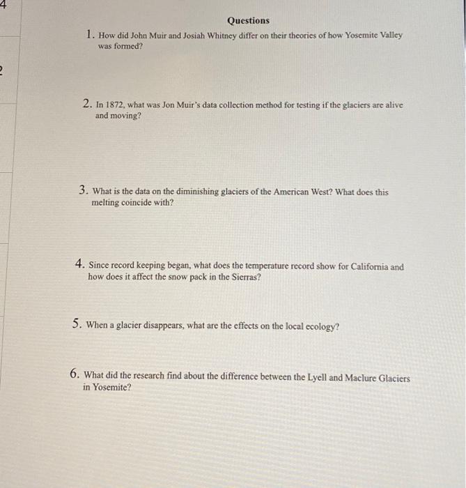 Solved Questions 1. How did John Muir and Josiah Whitney | Chegg.com