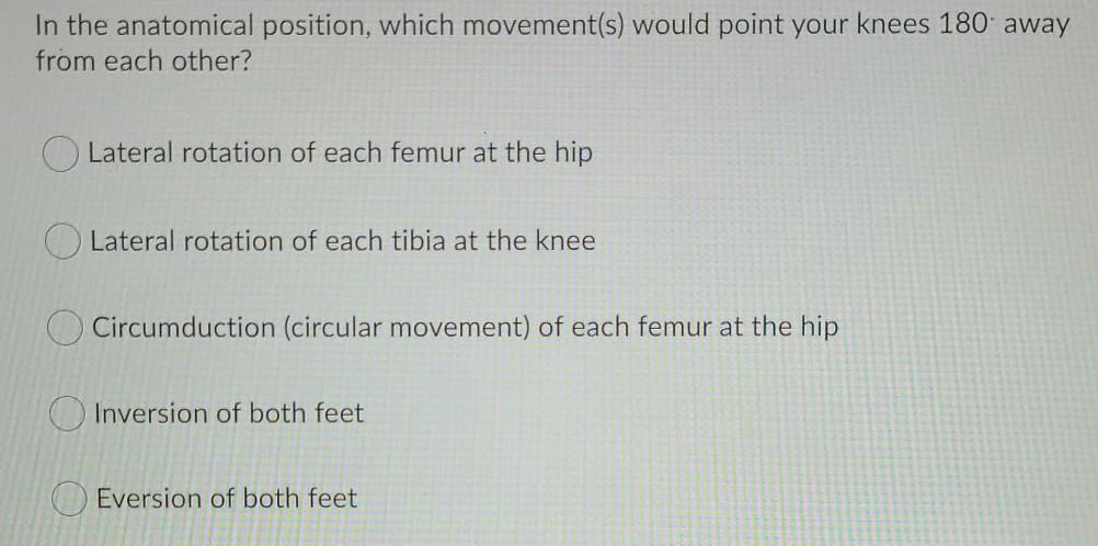 Solved In the anatomical position, which movement(s) would | Chegg.com