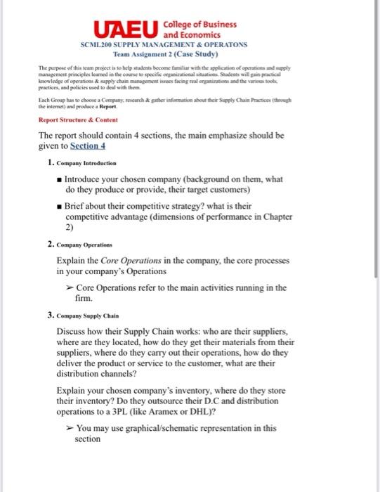 Solved UAEU College of Business SCML 200 SUPPLY MANAGEMENT & | Chegg.com