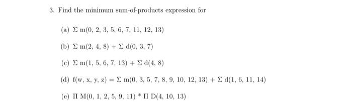 Solved 3 Find The Minimum Sum Of Products Expression For