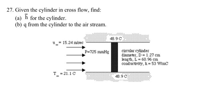 Solved 27. Given the cylinder in cross flow, find: (a) hˉ | Chegg.com