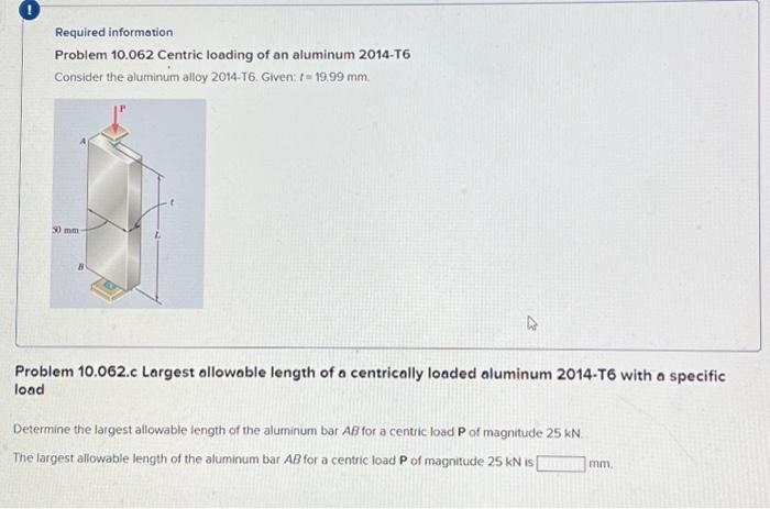 Solved Required information Problem 10.062 Centric loading | Chegg.com