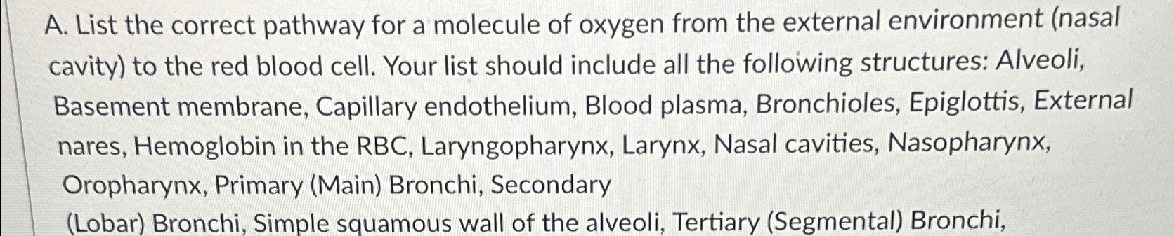 Solved A. ﻿List the correct pathway for a molecule of oxygen | Chegg.com