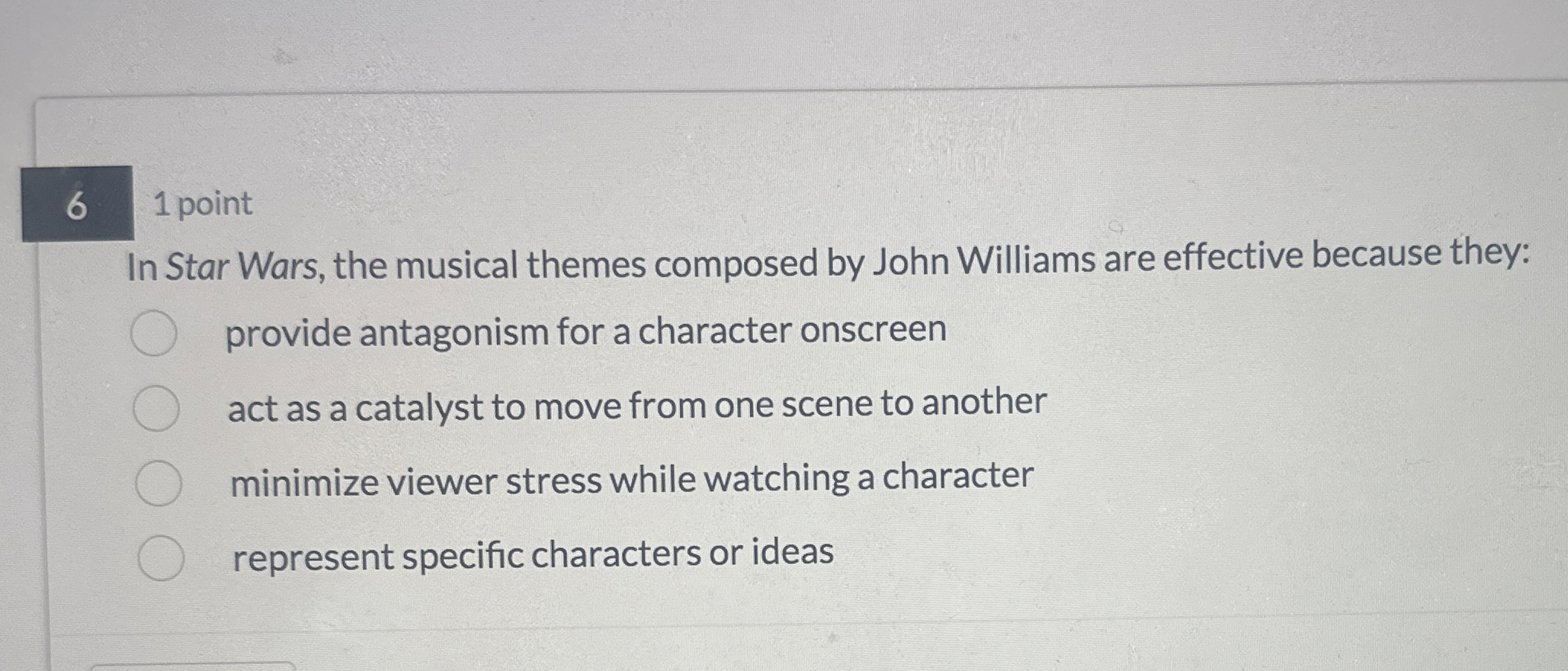 Solved 1 ﻿pointIn Star Wars, the musical themes composed by | Chegg.com