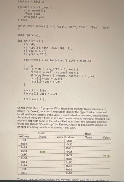 Solved #define N_RECS 3 typedef struct rect char name[41: | Chegg.com