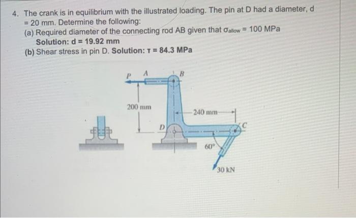 Solved 4. The crank is in equilibrium with the illustrated | Chegg.com