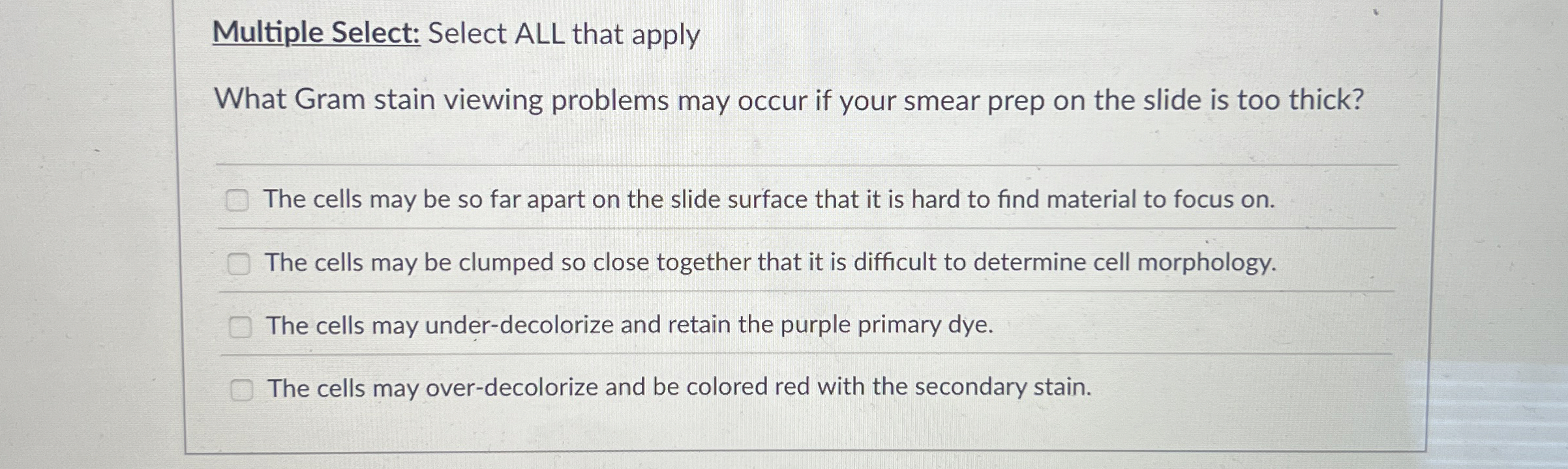 Solved Multiple Select: Select ALL that applyWhat Gram stain | Chegg.com