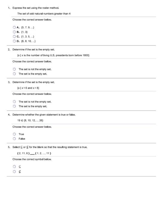 Solved 1. Express the set using the roster method. The set | Chegg.com