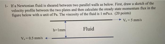 Solved 1- If a Newtonian fluid is sheared between two | Chegg.com