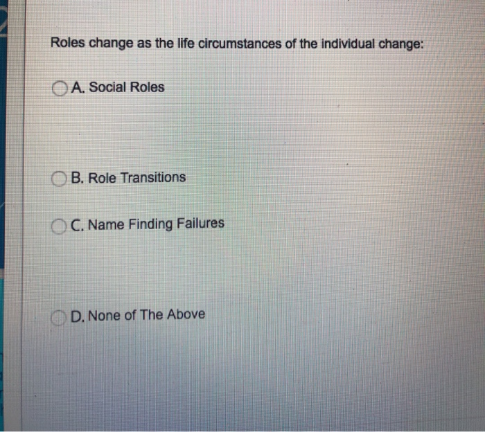 Solved Roles change as the life circumstances of the | Chegg.com