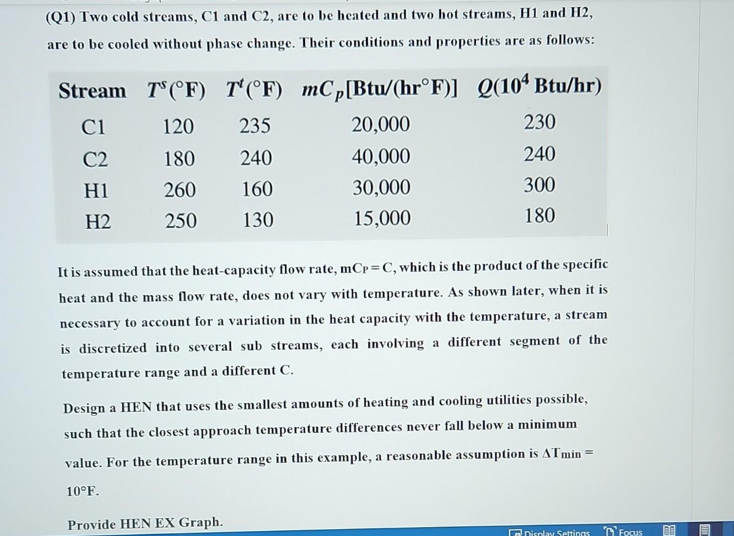 Solved (Q1) Two cold streams, C1 and C2, are to be heated | Chegg.com