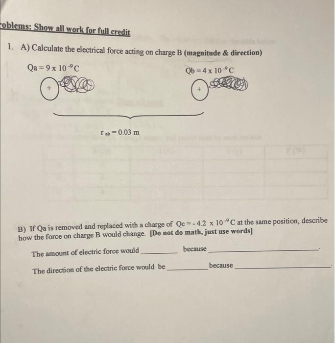 Solved blems: Show all work for full credit 1. A) Calculate | Chegg.com