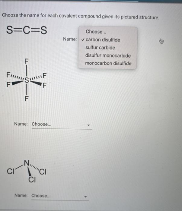 Solved FSHIHF Choose the name for each covalent compound | Chegg.com
