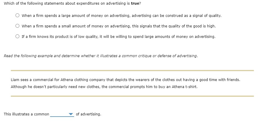 Solved Liam sees a commercial for Athena clothing company | Chegg.com