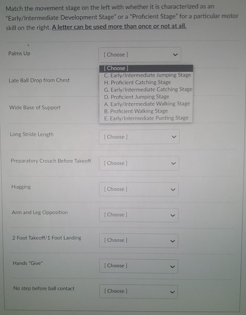 Solved Match the movement stage on the left with whether it | Chegg.com