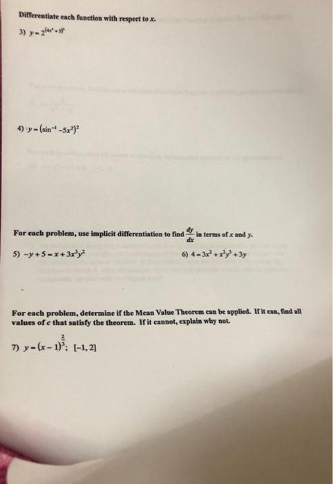 Solved Differentiate each function with respect to X. 3) | Chegg.com