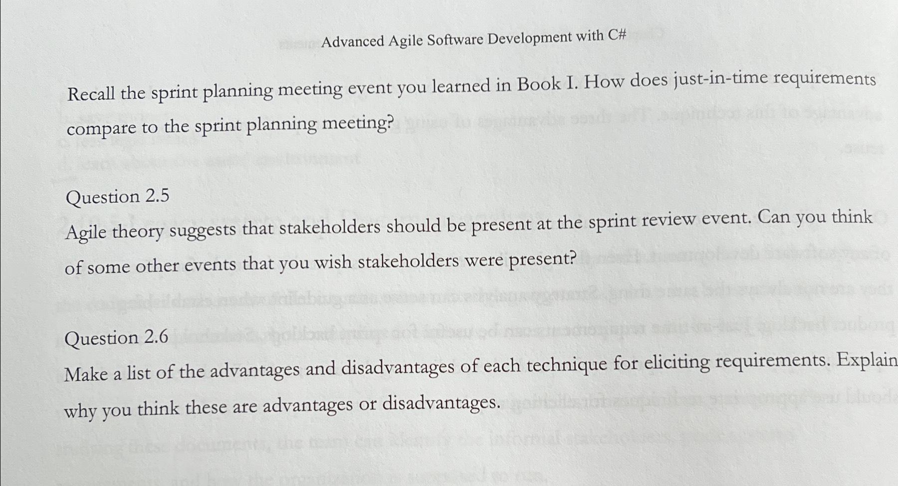Solved Advanced Agile Software Development with C#Recall the | Chegg.com
