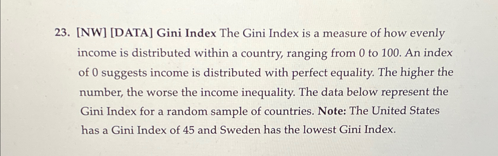 Solved [NW] [DATA] ﻿Gini Index The Gini Index is a measure | Chegg.com