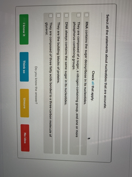 Solved Select all the statements about nucleotides that are | Chegg.com