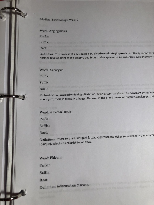 Solved Medical Terminology Week 3 Word: Angiogenesis Prefix: | Chegg.com