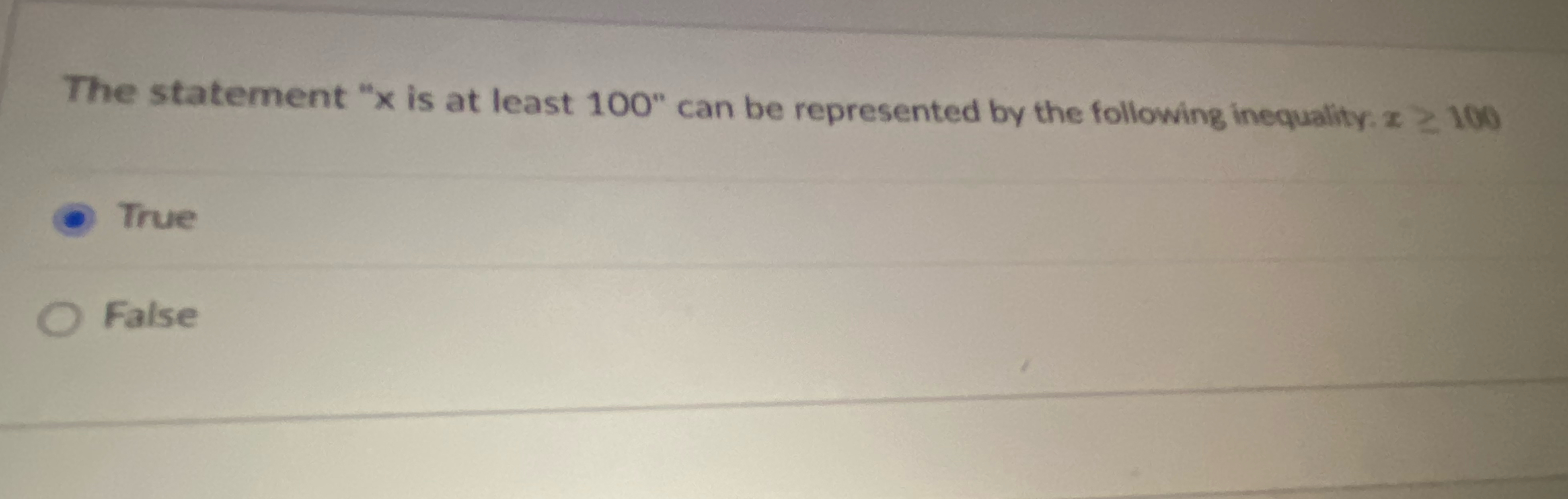 Solved The statement " x ﻿is at least 100 " ﻿can be | Chegg.com