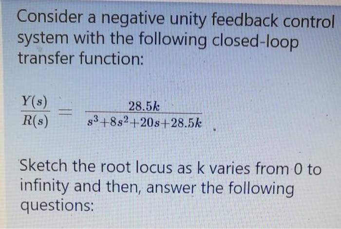 Solved Consider a negative unity feedback control system | Chegg.com