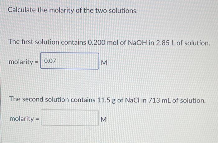 Solved Calculate the molarity of the two solutions. The | Chegg.com