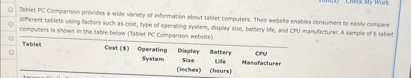 Solved Tablet PC Comparison provides a wide variety of | Chegg.com