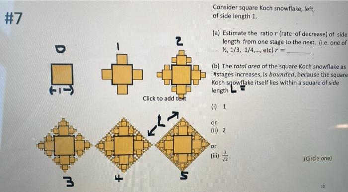 Solved #7 Consider square Koch snowflake, left, of side | Chegg.com
