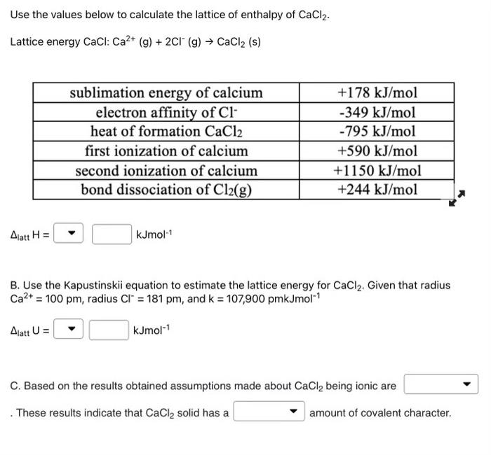 Solved Use the values below to calculate the lattice of | Chegg.com